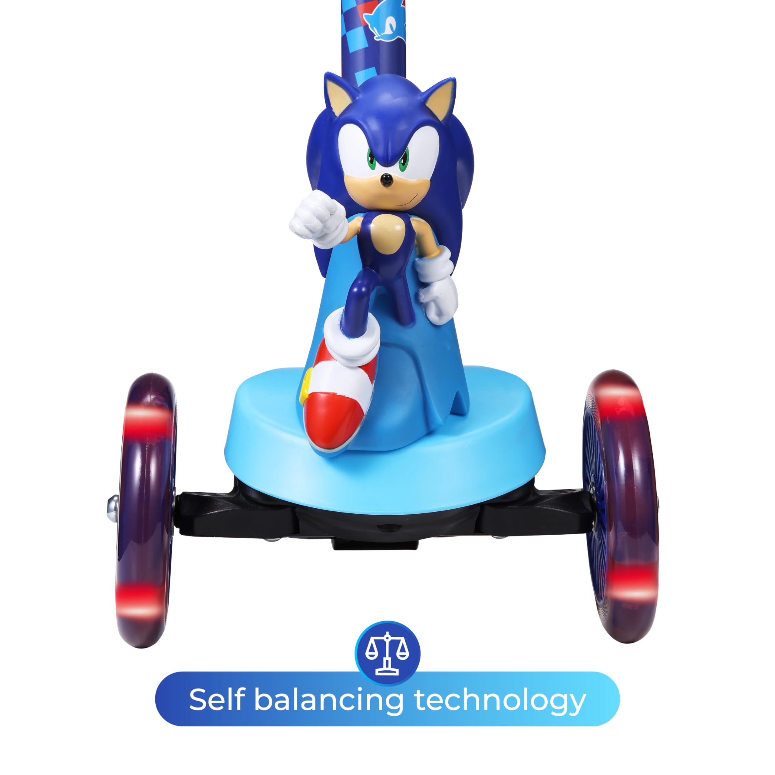 Sonic The Hedgehog 3D Kick Scooter for Kids, Self-Balancing 3 Wheeled Light Up Scooter with Extra Wide Anti-Slip Deck, Rear Brake, Lean to Steer, Lightweight Design, for Kids 3 and up, 75 LB Limit