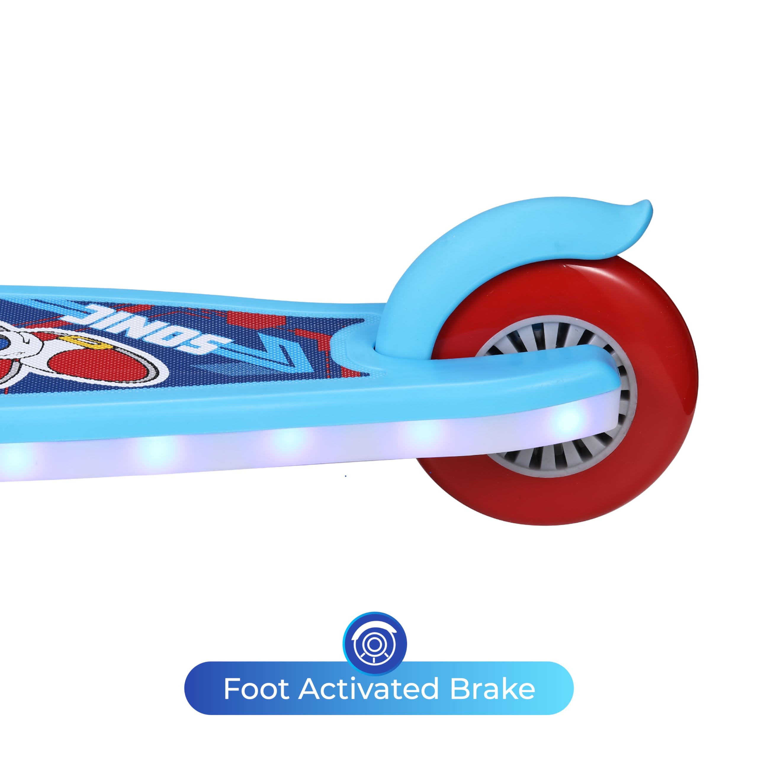 Sonic The Hedgehog 3D Kick Scooter for Kids, Self-Balancing 3 Wheeled Light Up Scooter with Extra Wide Anti-Slip Deck, Rear Brake, Lean to Steer, Lightweight Design, for Kids 3 and up, 75 LB Limit