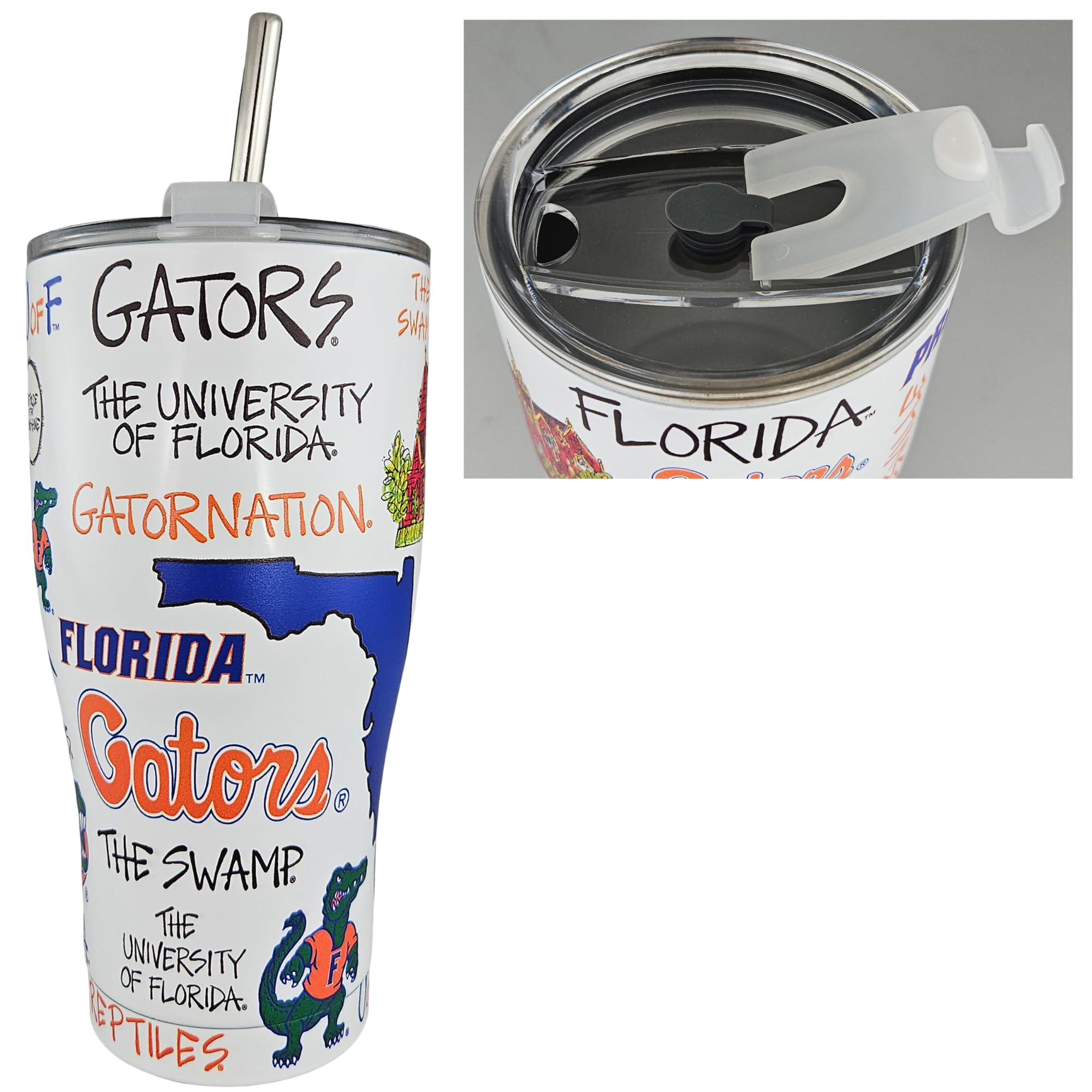 University of Florida 30oz Stainless Steel 3D Icon Travel Mug – High Performance Double-Walled Thermos w/Convertible Lid & Straw – Insulated Decorative NCAA Beverage Tumbler – For Hot or Cold Drinks