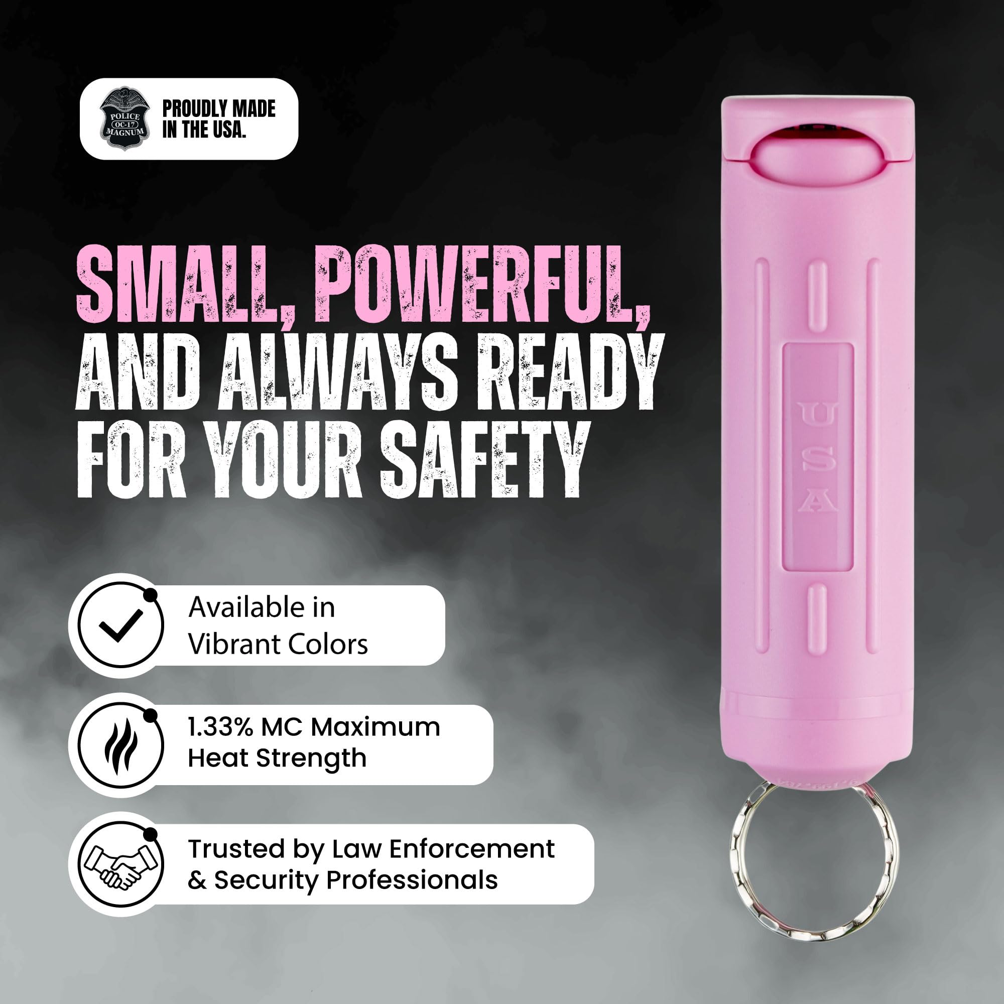 Police Magnum Personal Safety Alarm & Pepper Spray Combo Self Defense Pack for Women- Loud 135db Siren with Light & Max Strength Flip Top Pepper Spray Protection (Pink)