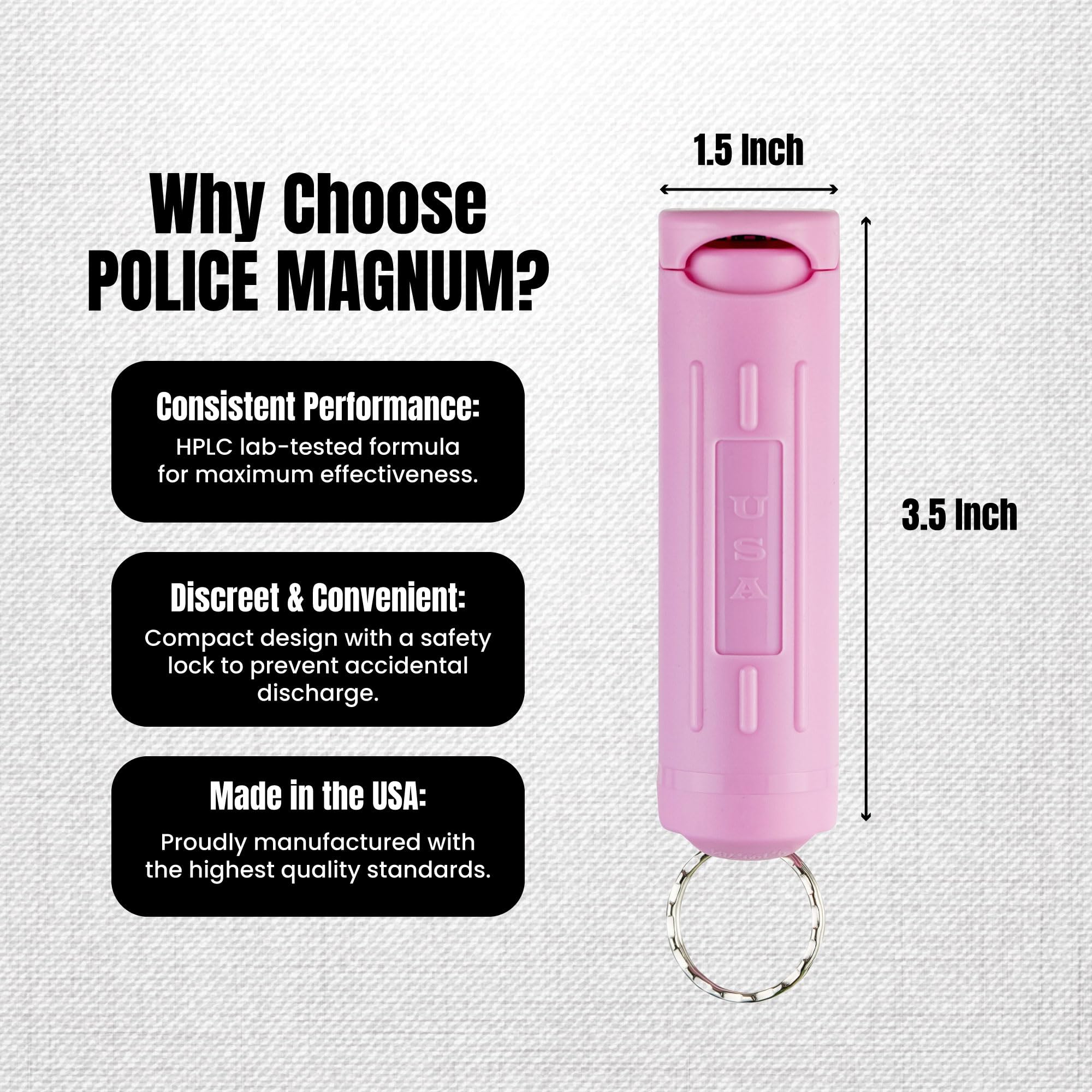 Police Magnum Personal Safety Alarm & Pepper Spray Combo Self Defense Pack for Women- Loud 135db Siren with Light & Max Strength Flip Top Pepper Spray Protection (Pink)