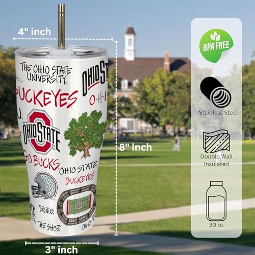 Ohio State University 30oz Stainless Steel 3D Icon Travel Mug – High Performance Double-Walled Thermos w/Convertible Lid & Straw – Insulated Decorative NCAA Beverage Tumbler – For Hot or Cold Drinks