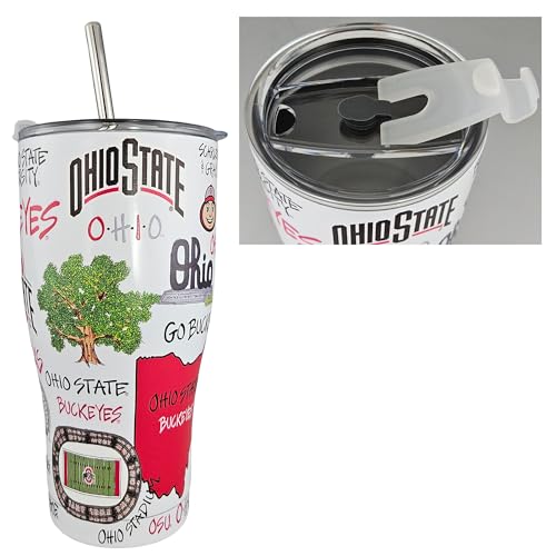 Ohio State University 30oz Stainless Steel 3D Icon Travel Mug – High Performance Double-Walled Thermos w/Convertible Lid & Straw – Insulated Decorative NCAA Beverage Tumbler – For Hot or Cold Drinks
