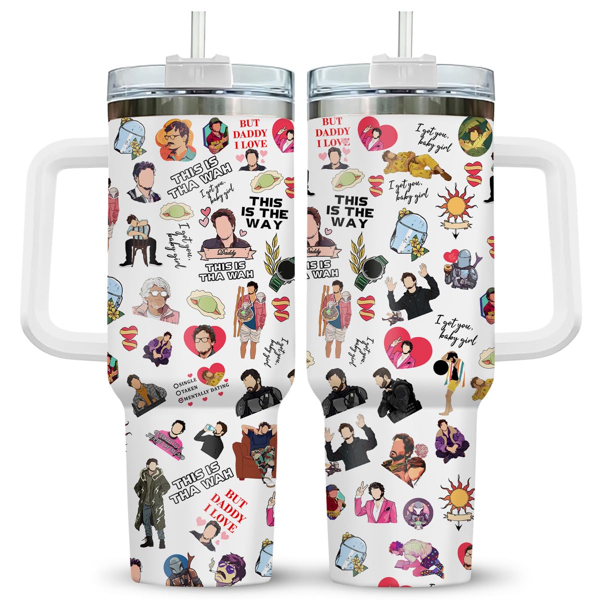 34HD Movie Character Tumbler with Handle & Straw, 40oz Stainless Steel Vacuum Insulated Actor Mug, Movie Themed Cups, Actor Gifts for Women on Birthday Mothers Day Christmas