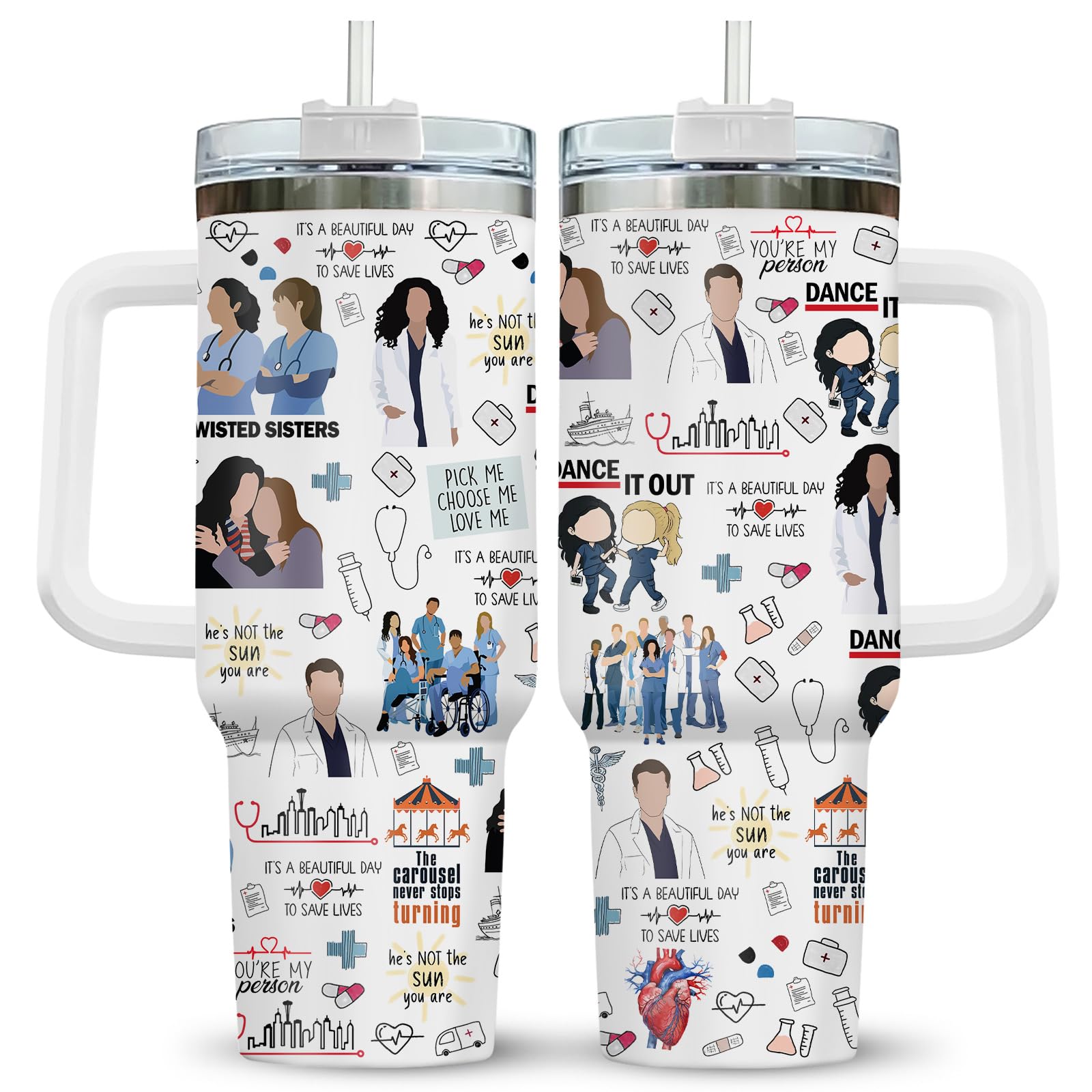34HD Med Tv Show Lover Gifts, Show Tumbler with Handle and Straw, 40oz Stainless Steel Insulated Med School Student Coffee Mug, Unique Gifts for Doctor Nurse Appreciation