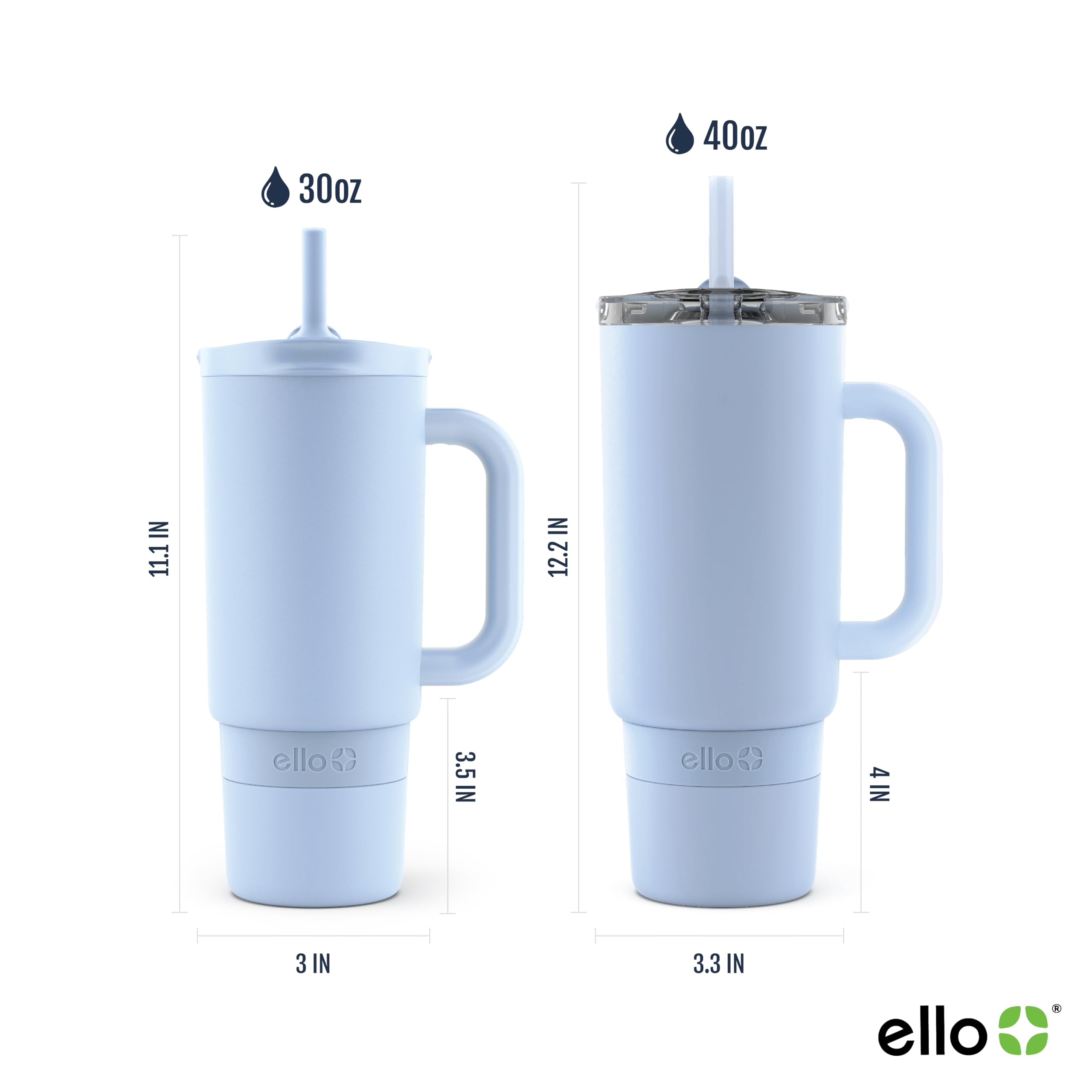 Ello Port 30oz Tumbler with Carry Loop & Integrated Handle, Vacuum Insulated Stainless Steel Reusable Water Bottle, Travel Mug with Leak Proof Lid & Straw, Perfect for Iced Coffee & Tea, Halogen Blue