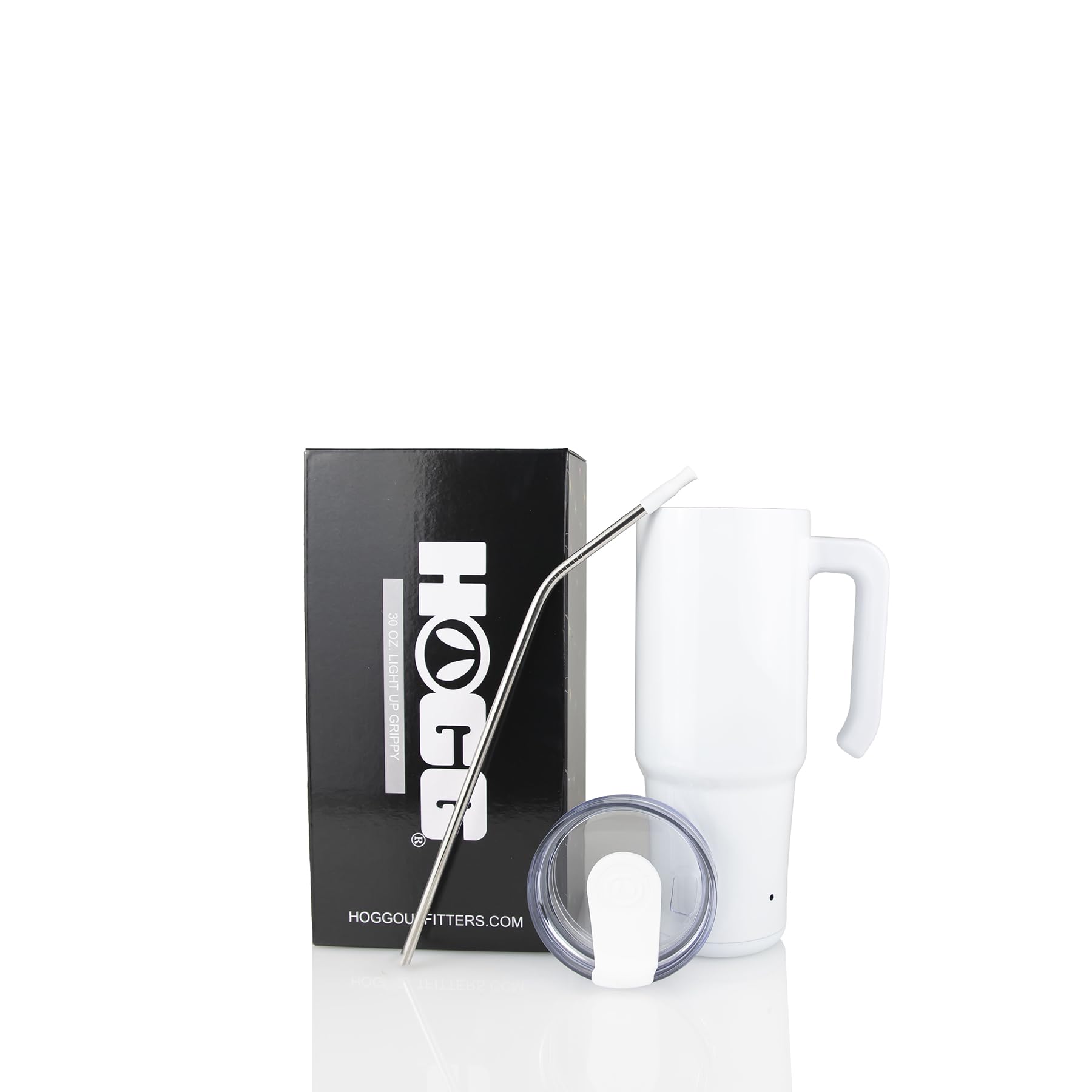 Hogg 30oz Sublimatable Light Up Grippy Tumbler with Removable Handle, Lid, and Stainless Steel Straw, DIY, Customizable, Double Wall Insulated Tumblers (White)