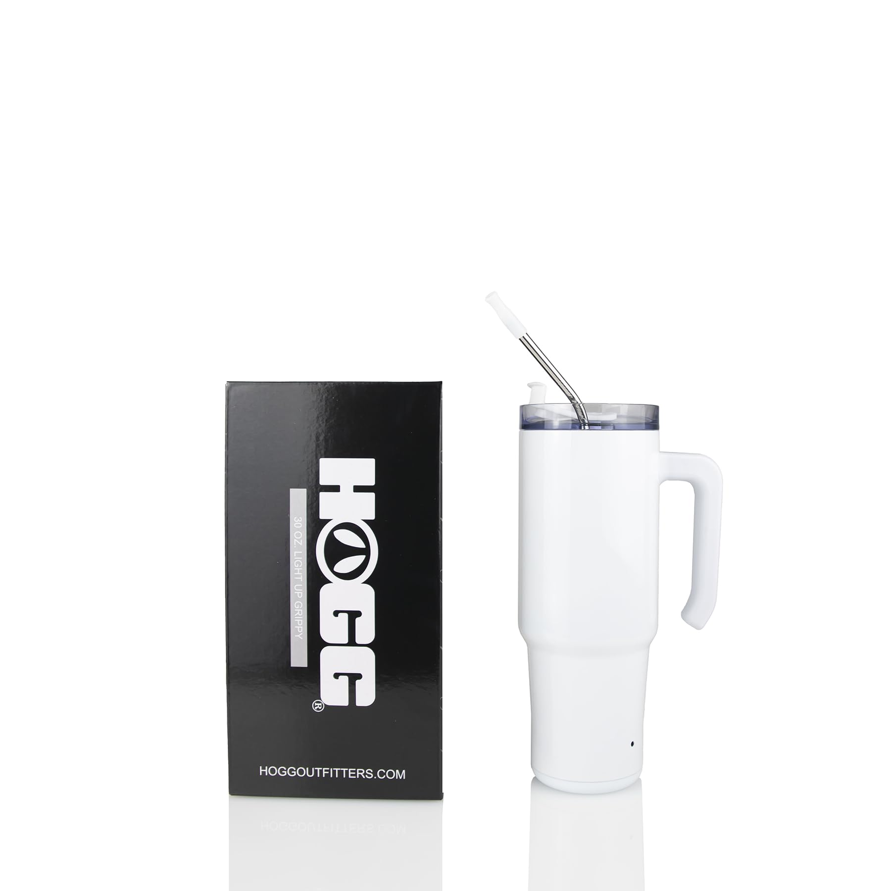 Hogg 30oz Sublimatable Light Up Grippy Tumbler with Removable Handle, Lid, and Stainless Steel Straw, DIY, Customizable, Double Wall Insulated Tumblers (White)