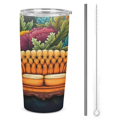 20 Oz Tumbler With Straw Leak Proof Thermos Cup, Couch Stainless Steel Insulated Travel Coffee Mug Fit for Car Cup Holder