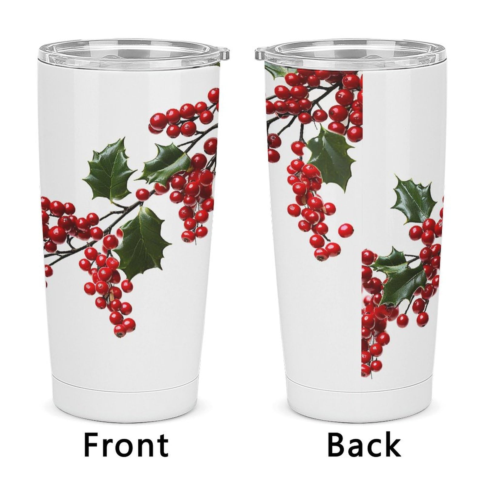 20 Oz Tumbler With Straw Leak Proof Thermos Cup, Holly Berry Branches Stainless Steel Insulated Travel Coffee Mug Fit for Car Cup Holder