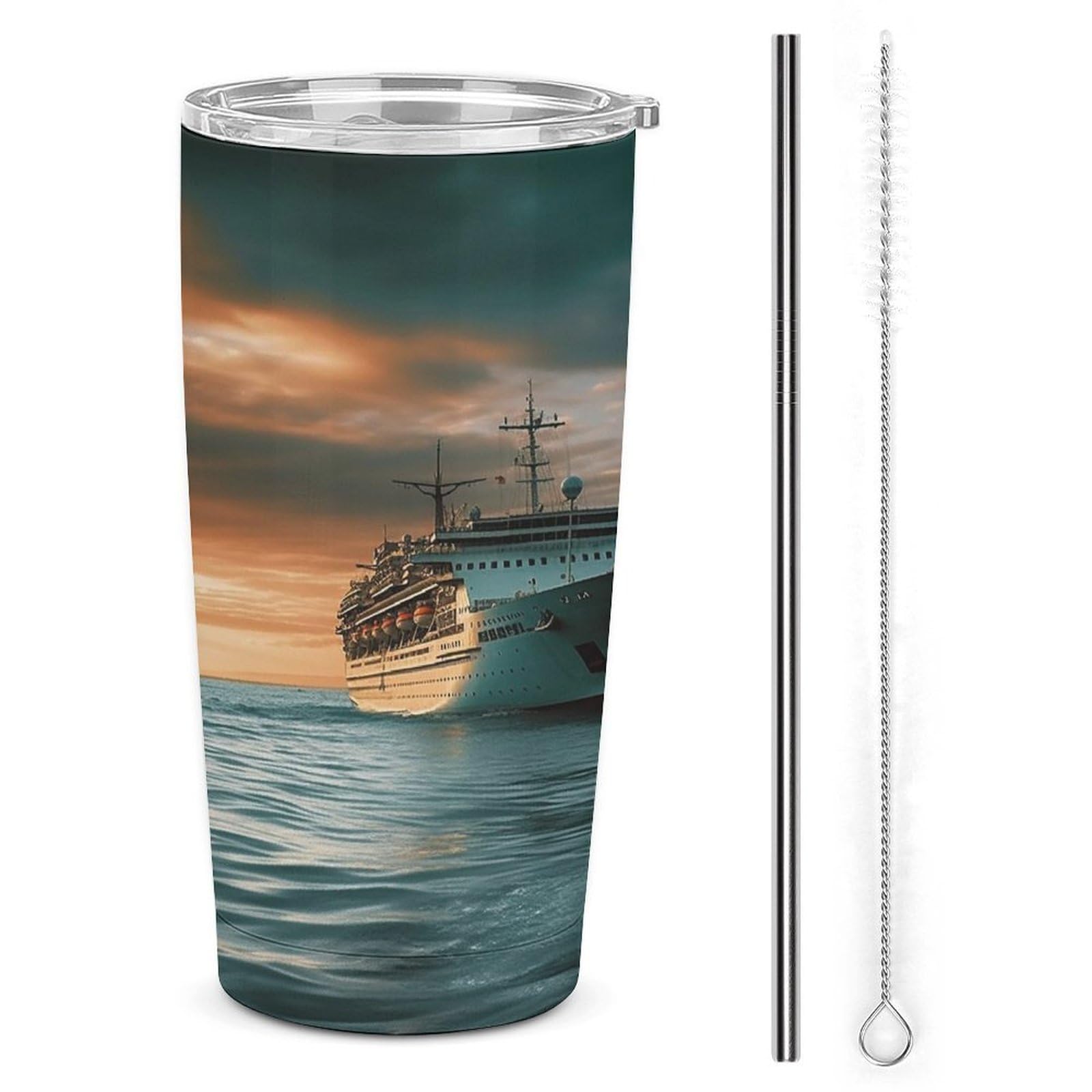 20 Oz Tumbler With Straw Leak Proof Thermos Cup, Cruise Ship Stainless Steel Insulated Travel Coffee Mug Fit for Car Cup Holder
