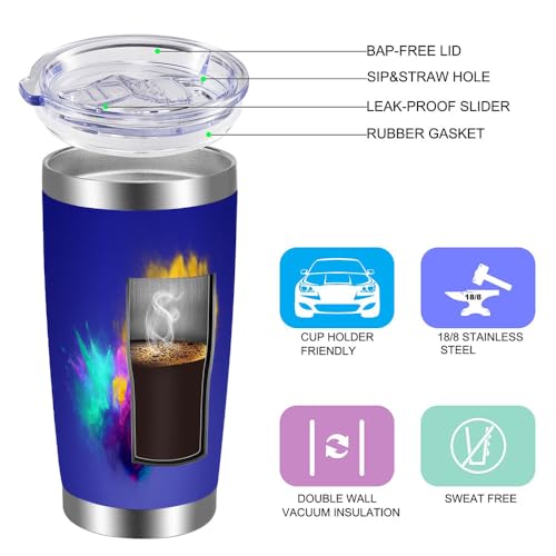 Jesmacti 20Oz Tumbler for Men Yellow Agua Violet Powder Blue Freeze Motion Powder Exploding Funny Coffee Tumbler Vacuum Insulated Coffee Mug for Dorm