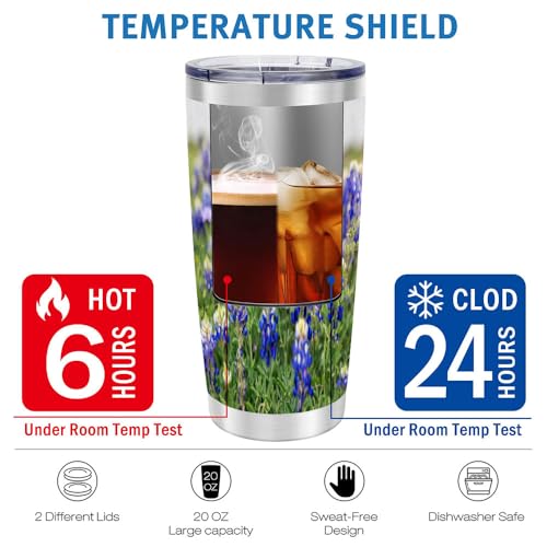 Jesmacti 20Oz Drink Tumbler Bunch Texas Bluebonnets Blue Purple Flowers Springtime Insulated Tumblers Travel Mug for Dorm