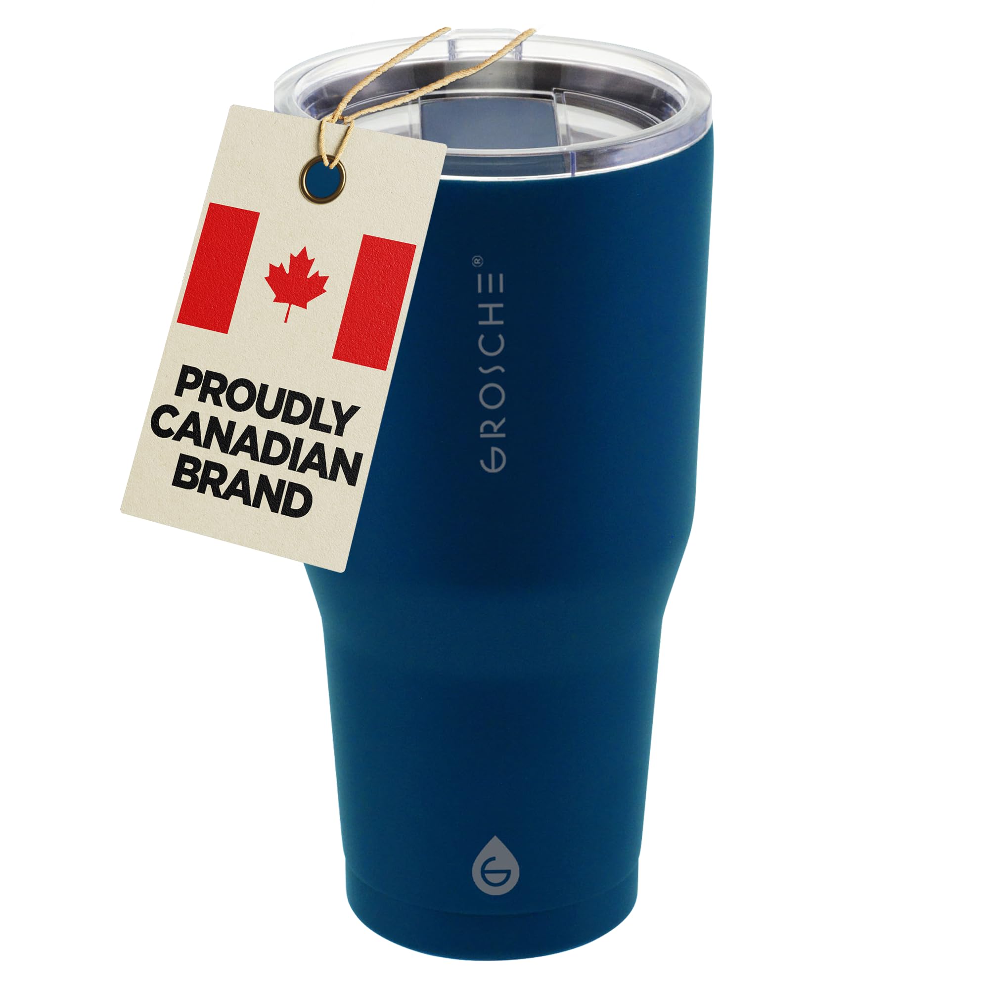GROSCHE Yukon 30 oz Insulated Coffee Mug with Lid - Durable Travel Mug, Stainless Steel Tumblers, Vacuum Insulated Coffee Tumbler for Hot or Cold Beverages - BLUE