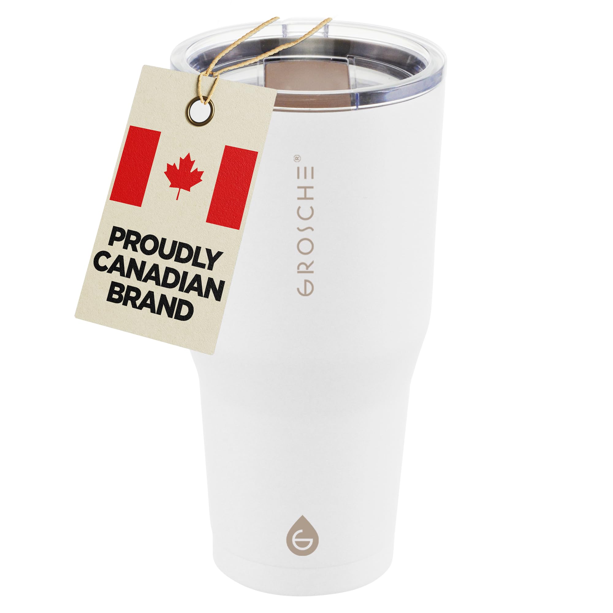 GROSCHE Yukon 30 oz Insulated Coffee Mug with Lid - Durable Travel Mug, Stainless Steel Tumblers, Vacuum Insulated Coffee Tumbler for Hot or Cold Beverages - CREAM WHITE