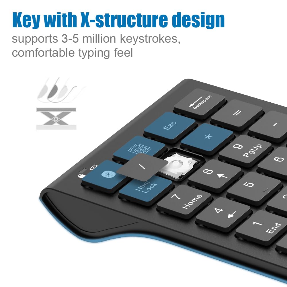 Bluetooth Number Pad Wireless & Wired 10 Key USB Keypad, Rechargeable Numpad for Laptops, Desktop, Computers Accessories Compatible with MacBook iPads ChromeBook EliteBook Notebook etc.
