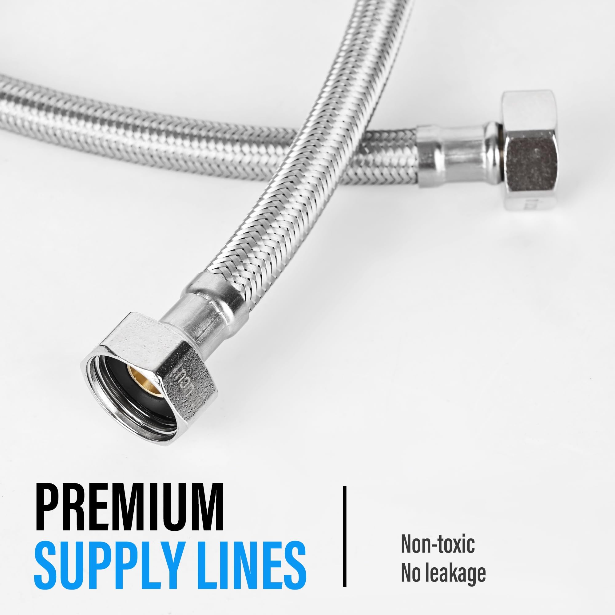 [4-Pack 12 Inch] 1/2" x 1/2" FIP Flexiable Faucet Supply Lines, Bathroom Faucet Hose Connector, 304 Stainless Steel Braided Water Supply Line for Kitchen