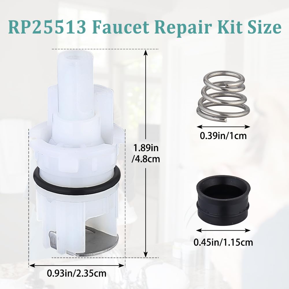 RP25513 Faucet Stem Assembly Parts Replacement Kit for Various Two Handle Faucet Repair Kit, Includes RP24096 Cartridge RP4993 Seat and Spring RP24097 Turn Stop1/4 (4pcs)