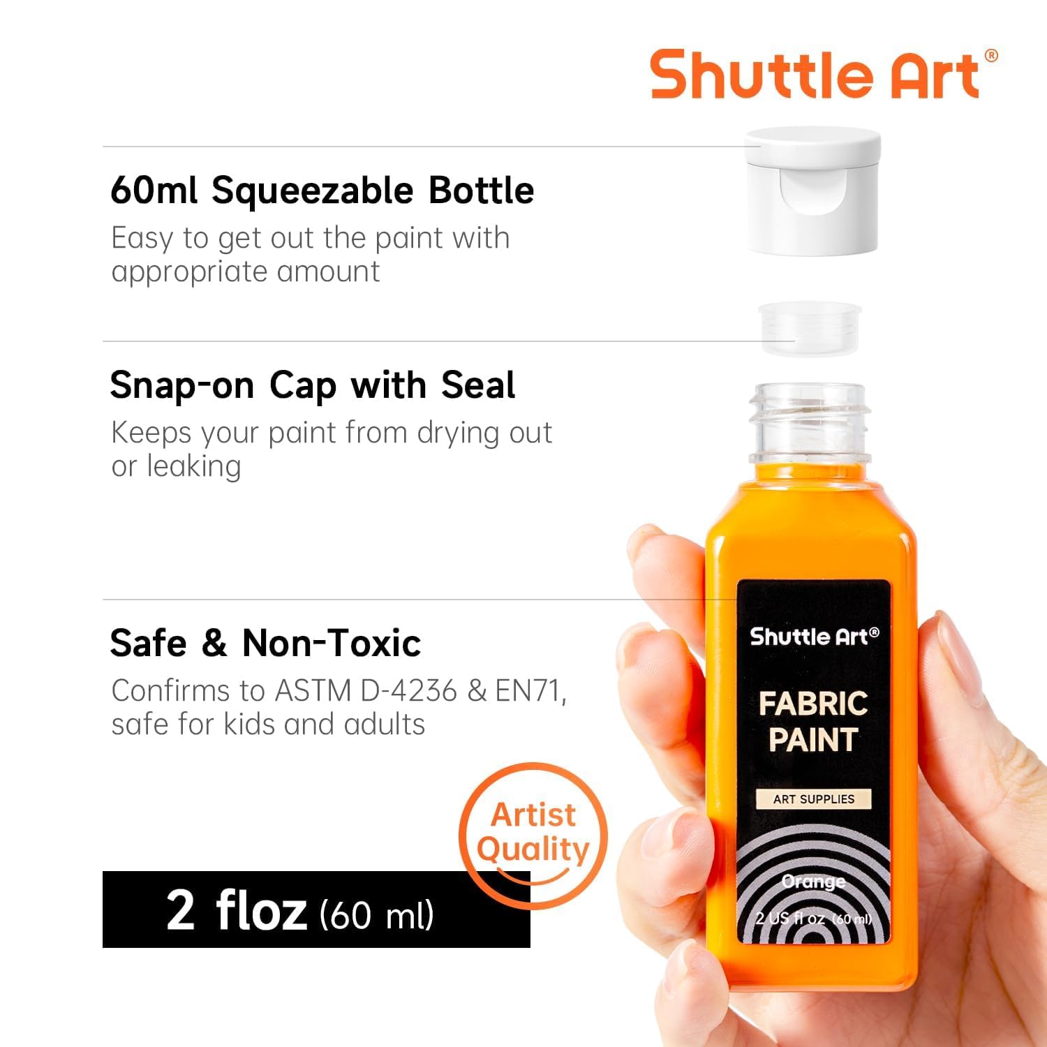 Shuttle Art 24 Colors Fabric Paint, 60ml/2oz Bottles, Permanent Soft Fabric Paint for Clothes with Brushes &Stencils, Non-Toxic Textile Paint for T-Shirts, Shoes, Jeans, Bags, DIY Projects & Crafts