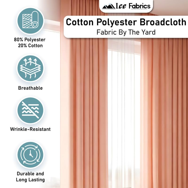 Ice Fabrics Cotton Polyester Broadcloth Fabric by The Yard - 60" Wide Soft & Breathable Broadcloth Fabric for Sewing - Perfect for Apparel, Bedding, Curtains and More - Black - 2 Yards