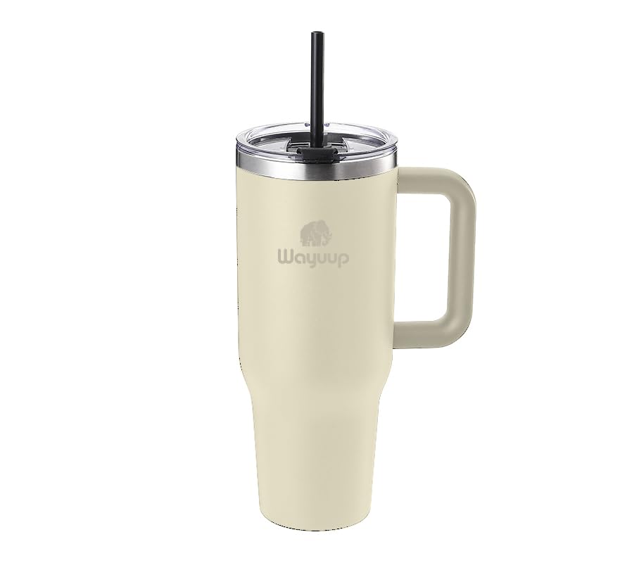 Wayuup 40 oz Tumbler with Handle and Straw Lid, Stainless Steel Vacuum Insulated Double Wall Water Bottle Leak-proof, Non Slip more than 24 Hrs or Hot for 6 Hrs (Bone), WPM40