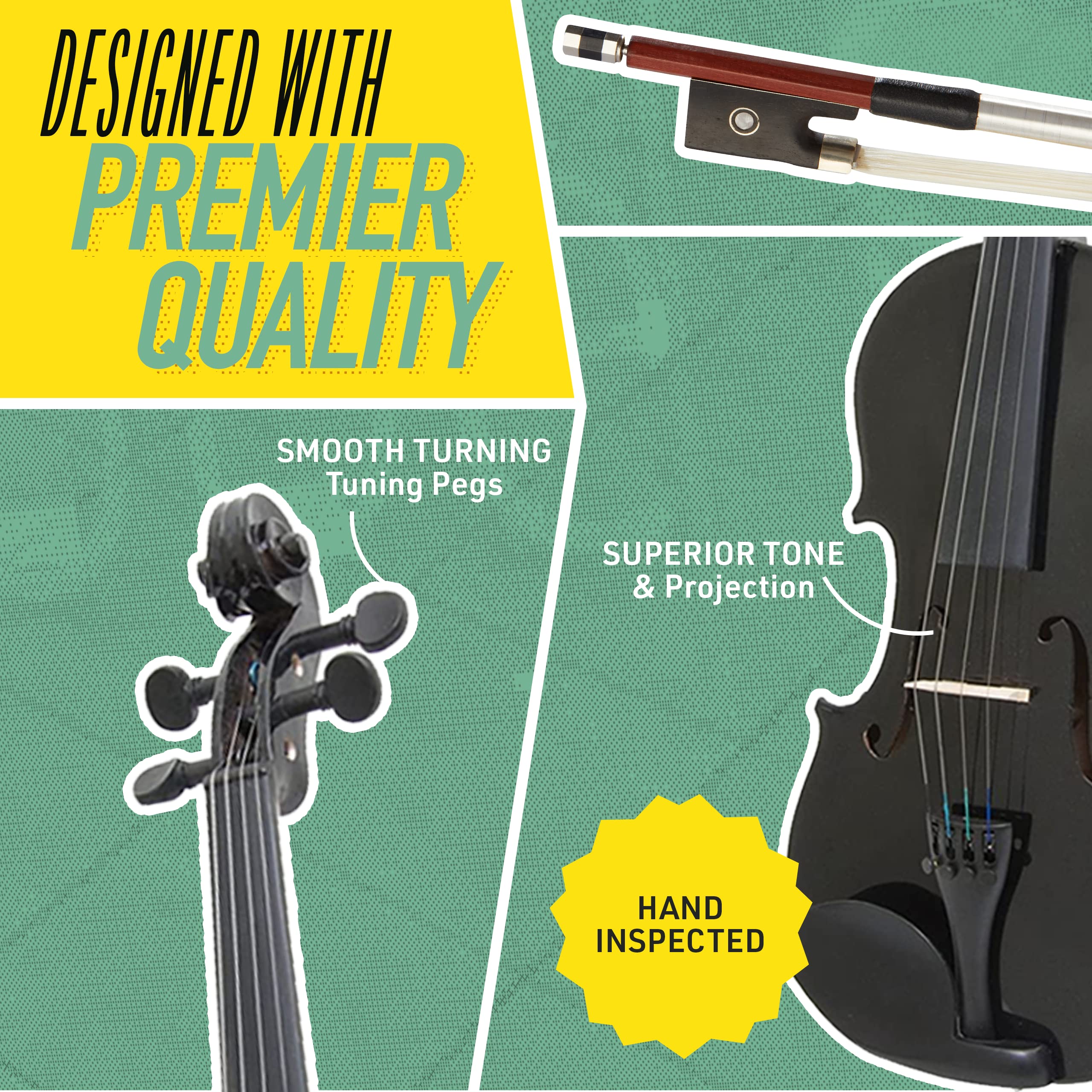 Mendini By Cecilio Violin For Kids & Adults - 4/4 MV Metallic Black Violins, Student or Beginners Kit w/Case, Bow, Extra Strings, Tuner, Lesson Book - Stringed Musical Instruments (Renewed)