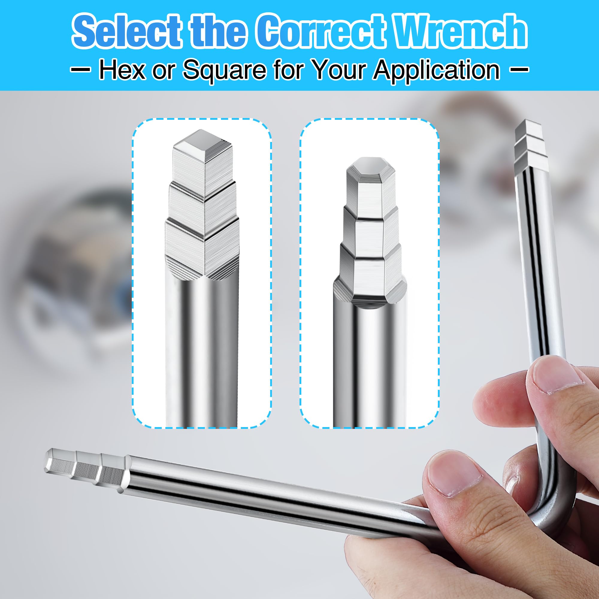 Enhon Faucet Seat Wrench, Compatible with Danco 80439 Faucet Removal Tool, For Use to Install Faucet Compression Seats, Hex or Square Steel Faucet Seats Tool, 2 Sided Wrench Configuration