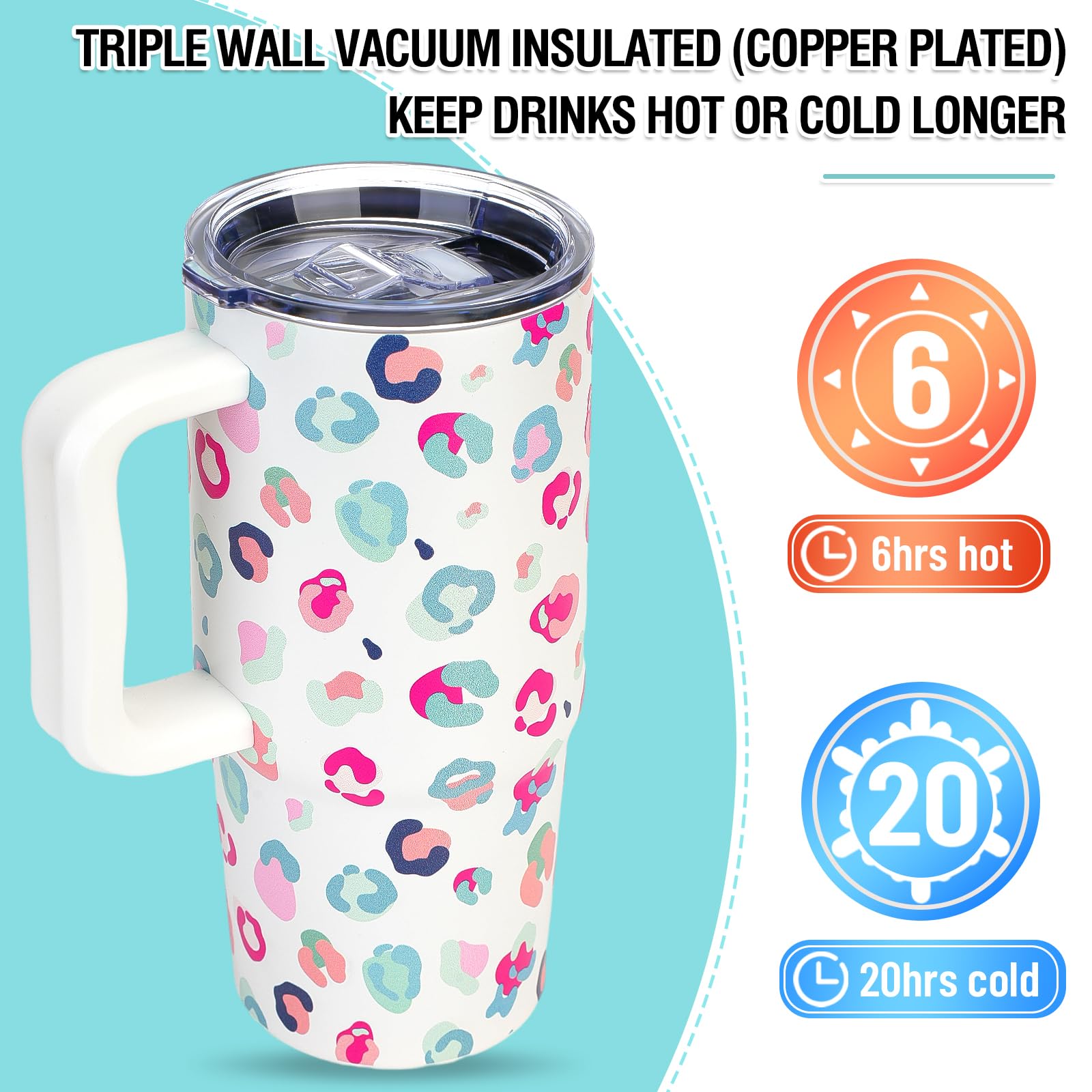 Zukro 24 oz Tumbler with Handle and Straw, Insulated Coffee Travel Mug with 2 Lids, Keep Drinks Hot Or Cold, No Sweat Leak Proof Stainless Steel Cup, Dishwasher Safe, Bubblegum