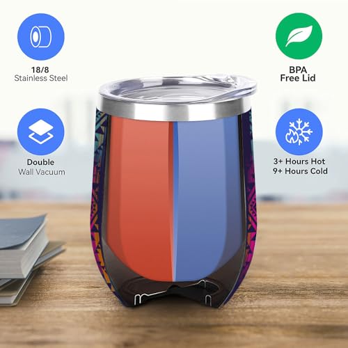 silichee 20 Oz Stainless Steel Coffee Travel Mug with Lid Multicolor Tribal Pattern Insulated Tumblers Vacuum Coffee Mugs for Hot and Cold Coffee,Drinks