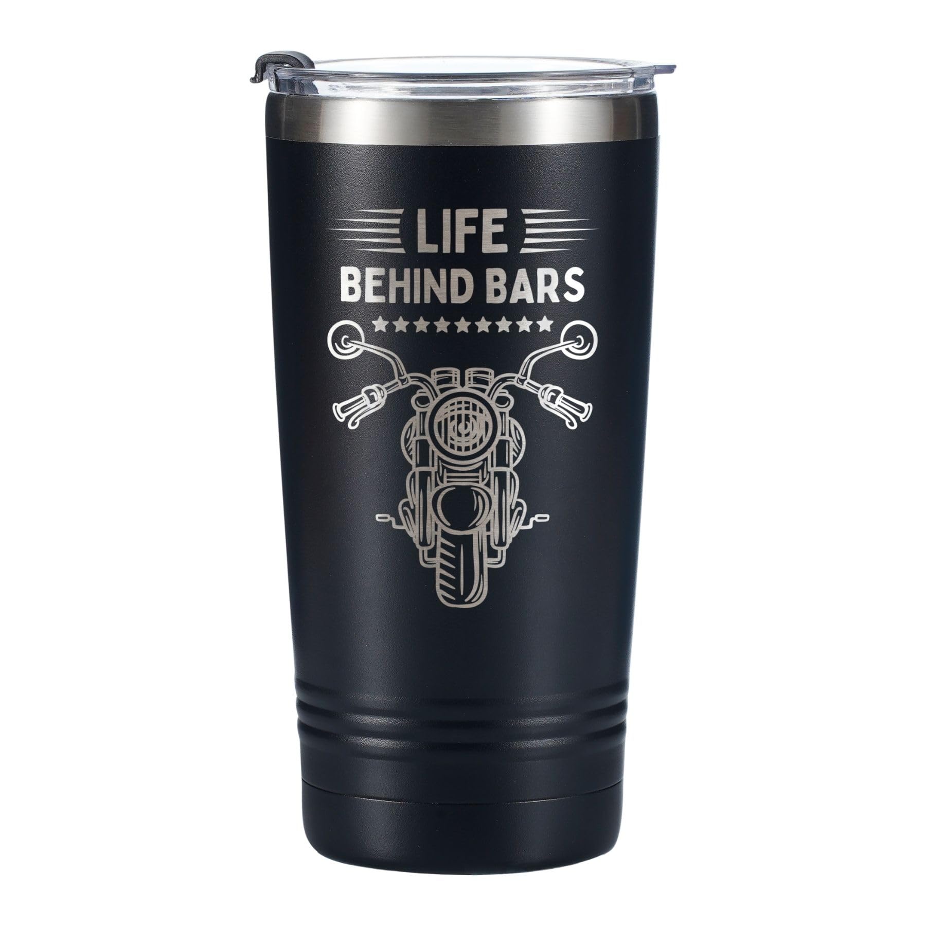 Onebttl Motorcycle Gifts for Men, Life Behind Bars, Tumbler Travel Coffee Mug, Dad Grandpa Biker Rider, Stainless Steel 20oz/590ml