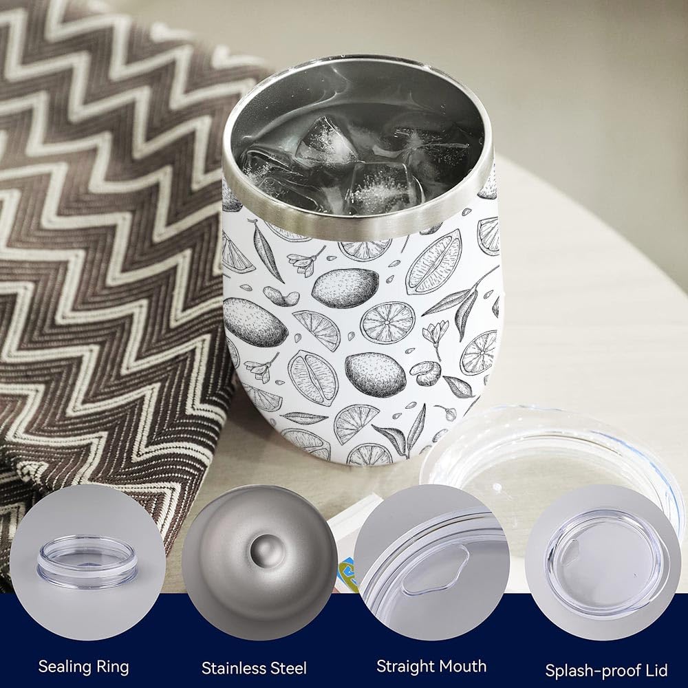 silichee 20 Oz Stainless Steel Wine Tumbler with Lid Drawn Lime Lemon Insulated Tumblers Vacuum Coffee Mugs for Hot and Cold Drinks,Coffee,Wine