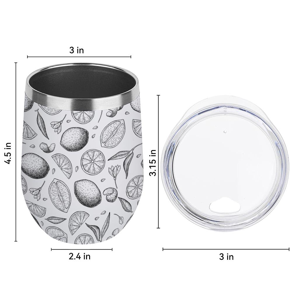 silichee 20 Oz Stainless Steel Wine Tumbler with Lid Drawn Lime Lemon Insulated Tumblers Vacuum Coffee Mugs for Hot and Cold Drinks,Coffee,Wine
