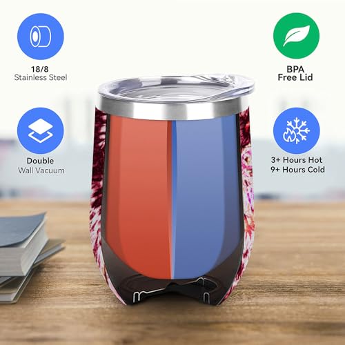 silichee 20 Oz Stainless Steel Wine Tumbler with Lid Red Tie Dye Water Colour Logo Insulated Tumblers Vacuum Coffee Mugs for Hot and Cold Drinks,Coffee,Wine