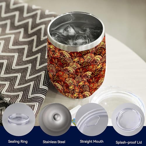 silichee 20 Oz Stainless Steel Wine Tumbler with Lid Drawn Ethnic Pattern Insulated Tumblers Vacuum Coffee Mugs for Hot and Cold Drinks,Coffee,Wine
