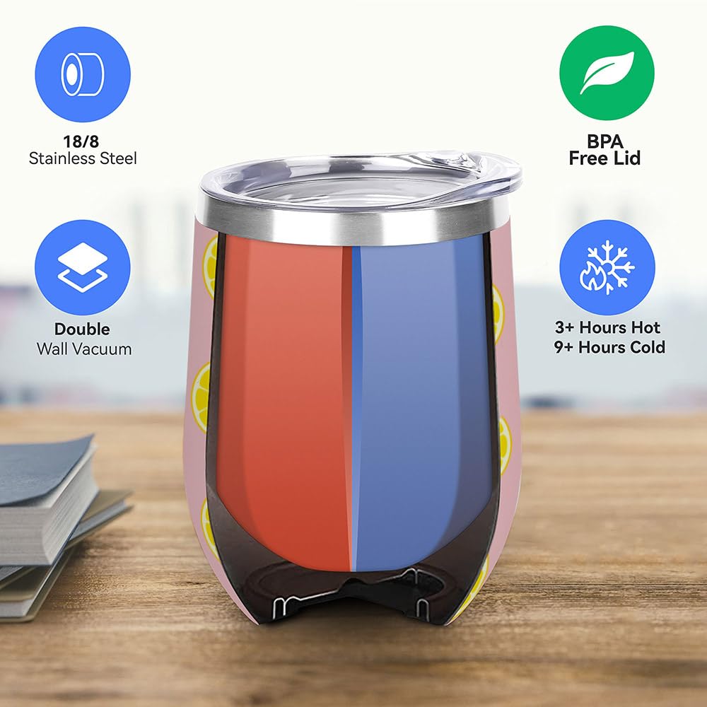 silichee 20 Oz Stainless Steel Wine Tumbler with Lid Pink Lemonade Pattern Tile Insulated Tumblers Vacuum Coffee Mugs for Hot and Cold Drinks,Coffee,Wine