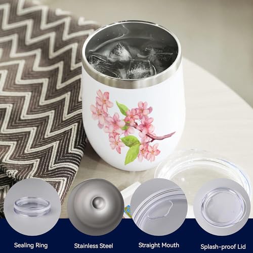 silichee 20 Oz Stainless Steel Wine Tumbler with Lid Apple Blossom Cherry Tree Flowers Insulated Tumblers Vacuum Coffee Mugs for Hot and Cold Drinks,Coffee,Wine