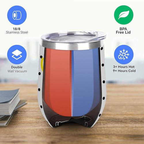 silichee 20 Oz Stainless Steel Wine Tumbler with Lid Lemon Slices on Dot Background Insulated Tumblers Vacuum Coffee Mugs for Hot and Cold Drinks,Coffee,Wine