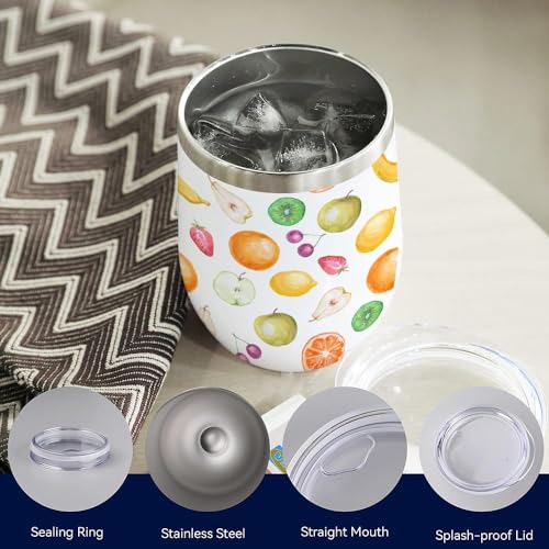 silichee 20 Oz Stainless Steel Wine Tumbler with Lid Fruit Background Watercolor Insulated Tumblers Vacuum Coffee Mugs for Hot and Cold Drinks,Coffee,Wine