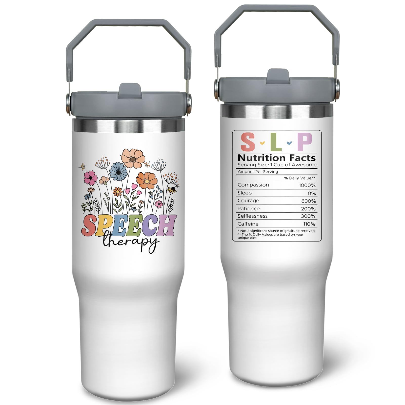 soeufnwhf Speech Therapy 30 oz Tumbler with Handle and Straw Stainless Steel Insulated SLP Travel Coffee Mug Cups Speech Language Pathology Tumblers Speech Pathologist Therapist Gifts for Women