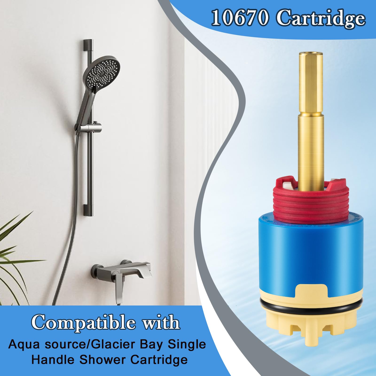 10670 Shower Cartridge, Compatible with Aquasource/Glacier Bay, Single Handle Shower Faucet Cartridge Replacement, for Hot Cold Water Tub/Shower Faucet