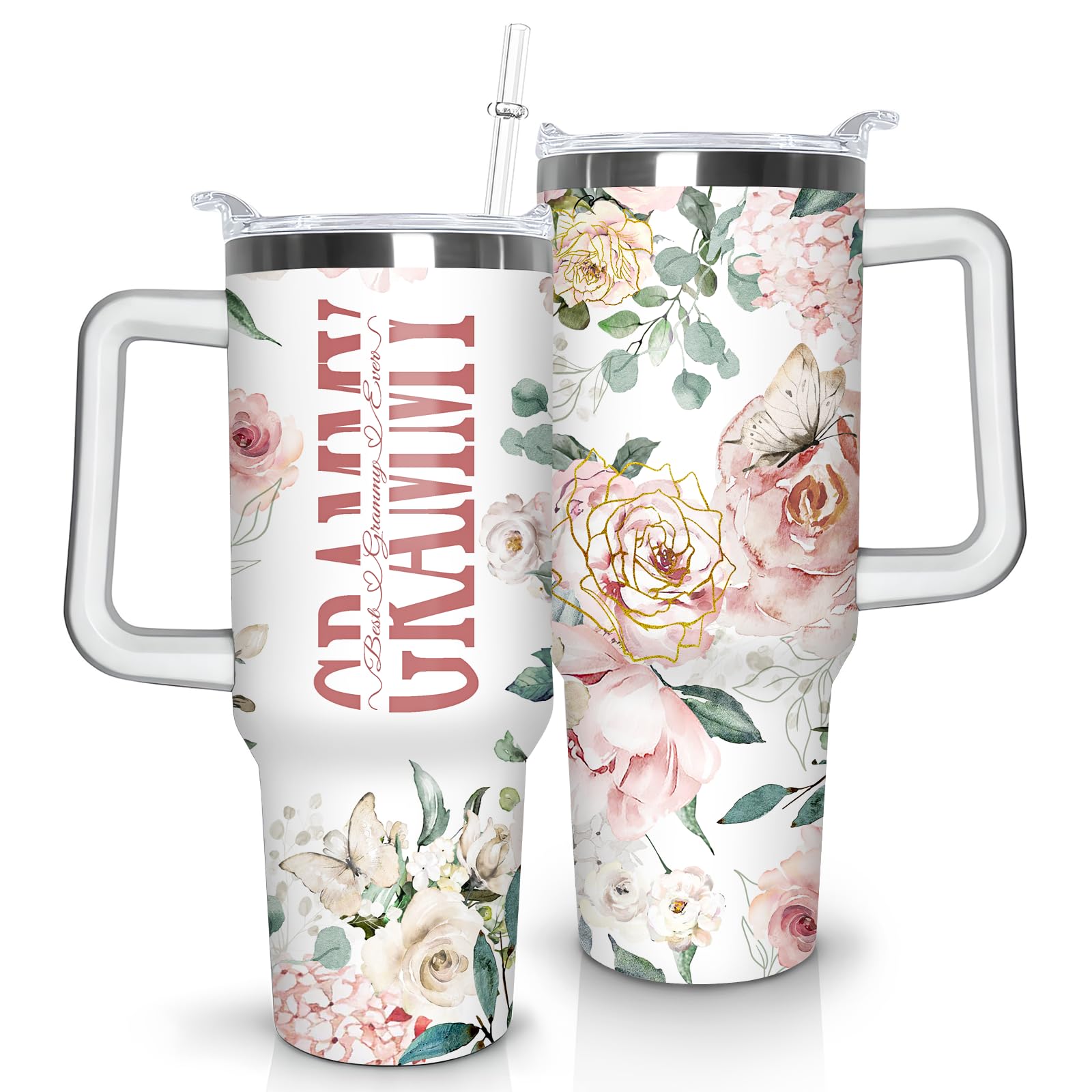 qoepfnsh Gifts for Grammy Grandmother Gift from Grandson Granddaughter on Birthday Mothers Day&Christmas 40 oz Tumblers with Handle and Straw Stainless Steel Insulated Travel Coffee Cup Mug