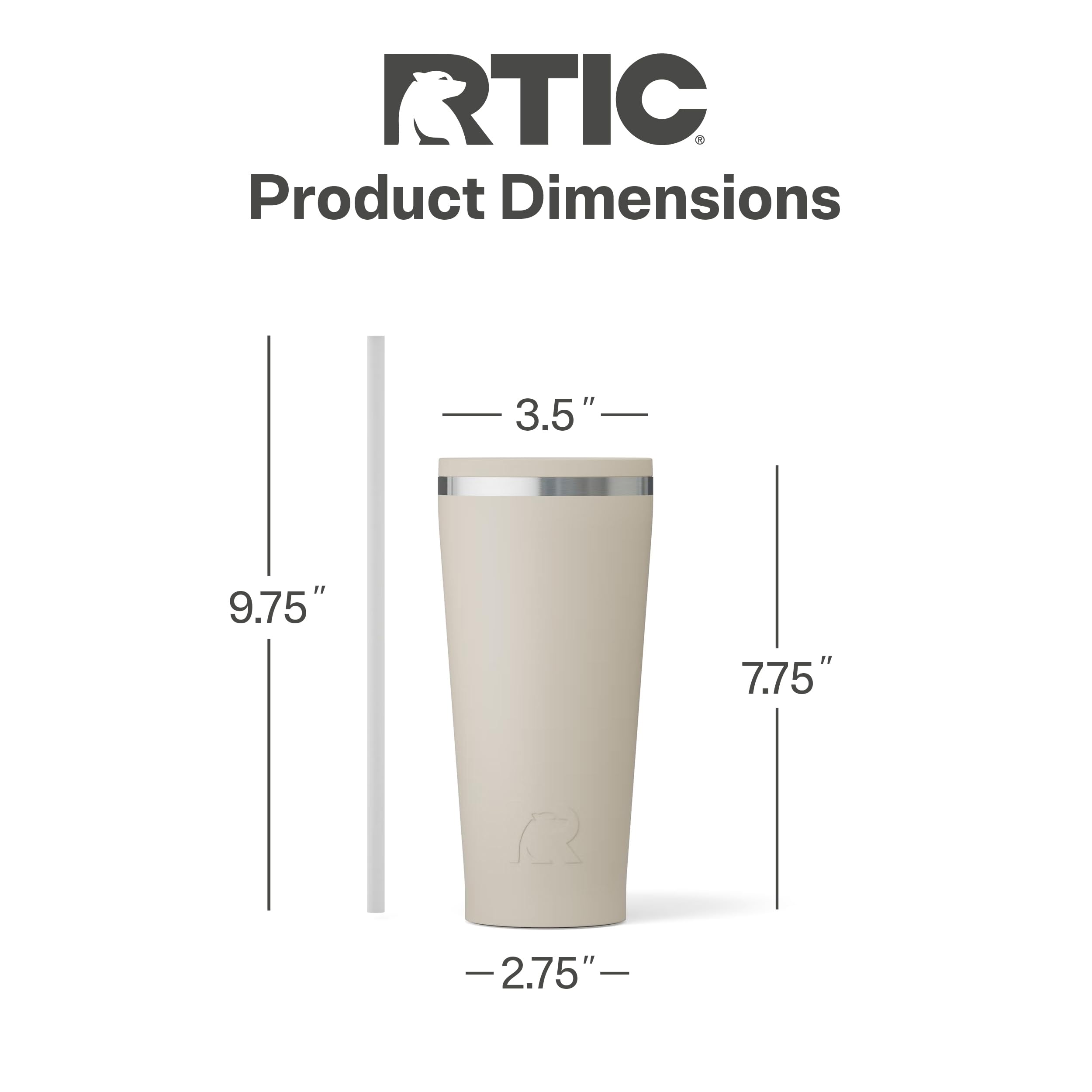 RTIC 20oz Everyday Tumbler Insulated Stainless Steel Portable Travel Coffee Cup with Straw, Spill-Resistant Lid, BPA-Free, Hot and Cold Drink, Ceramic Lining, Beach