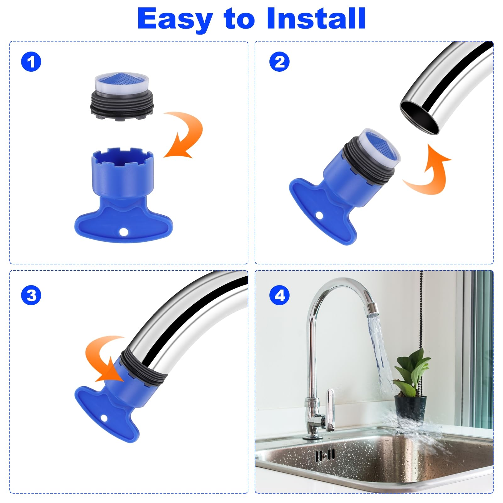 uxcell 4pcs M20 Faucet Cache Aerators with 1pc Faucet Aerator Key Removal Wrench Bathroom Faucet Aerator Water Saving Restrictor Replacement Parts for Bathroom Kitchen Sink, Grey