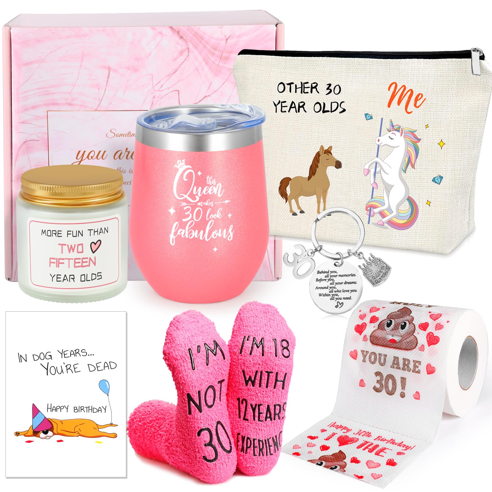 AWDK 30th Birthday Gifts for Women, Birthday gift for her, Birthday decoration for 30 year olds Women,30th Birthday idea for Mom, Grandma, Sister,Friend,Anut,Coworker 8pcs