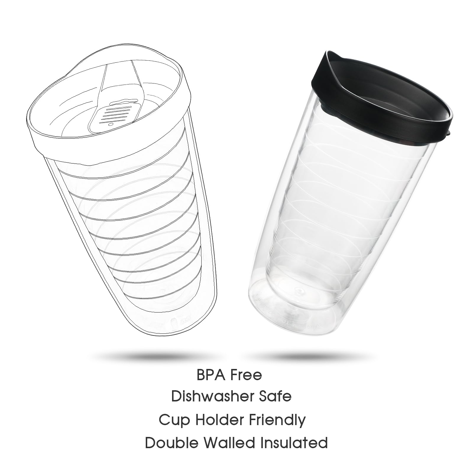 EASYXQ Mahjong Game Double Wall Insulated Tumbler Travel Cup, 16oz Reusable Plastic Mug with Lid Keeps Drinks Cold & Hot, BPA Free, Perfect for Parties, Birthday, Clear