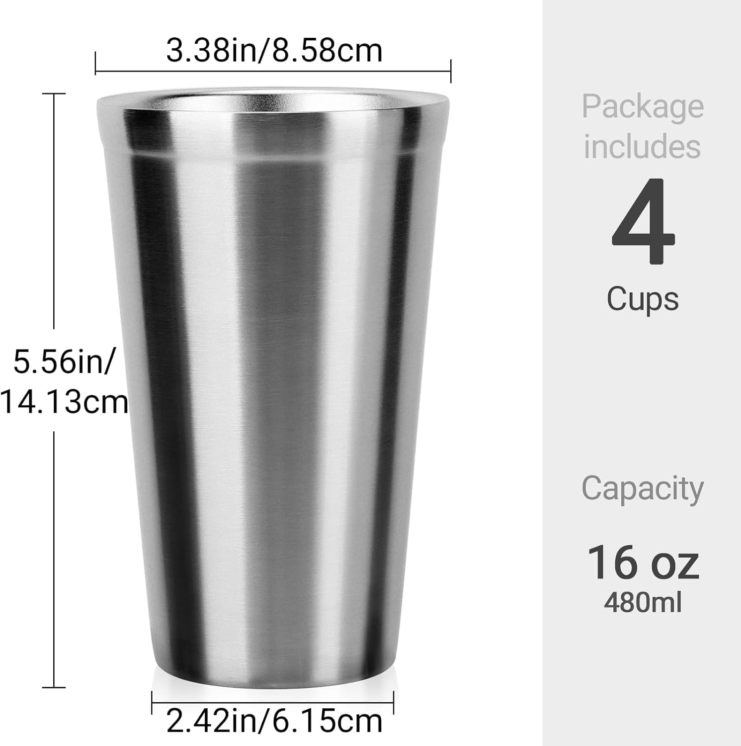 KXCFCYS Stainless Steel Cups 16oz, 4 Pack Stainless Steel Tumbler Stackable Double Wall Vacuum Insulated Metal Drinking Glasses