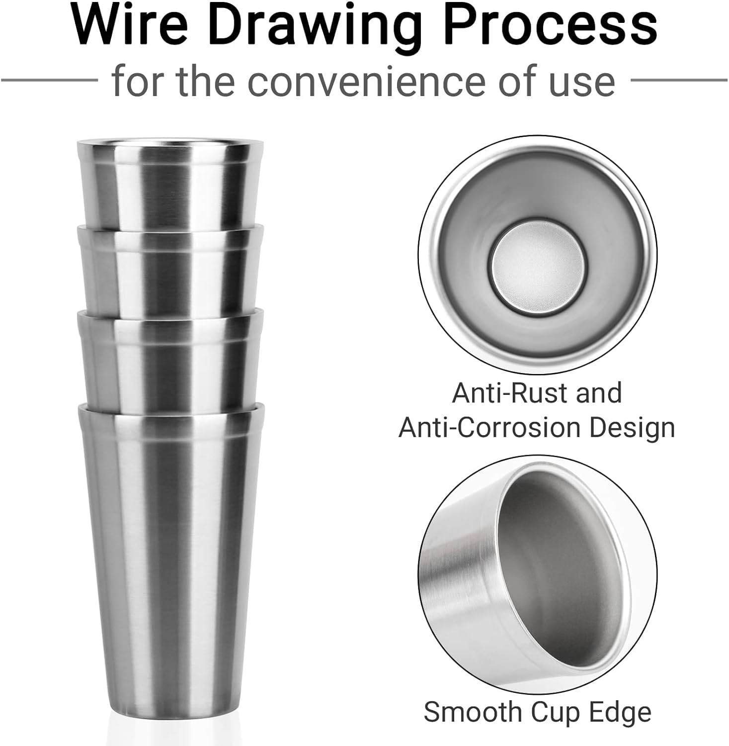 KXCFCYS Stainless Steel Cups 16oz, 4 Pack Stainless Steel Tumbler Stackable Double Wall Vacuum Insulated Metal Drinking Glasses