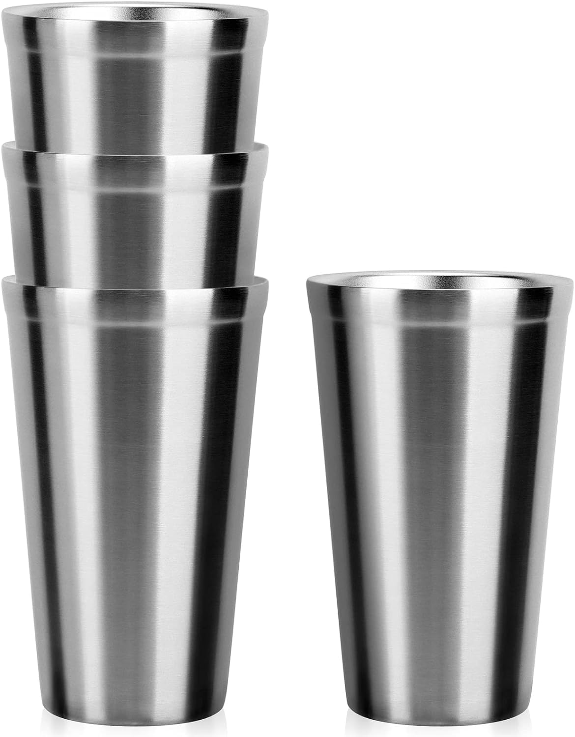 KXCFCYS Stainless Steel Cups 16oz, 4 Pack Stainless Steel Tumbler Stackable Double Wall Vacuum Insulated Metal Drinking Glasses