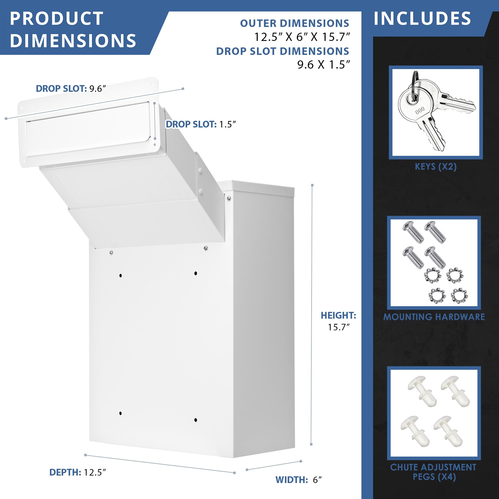 Barska CB13954 Through-The-Wall Mail Drop Box with Adjustable Chute with Key Lock, for Home & Office Document Cash Deposit Retrieval