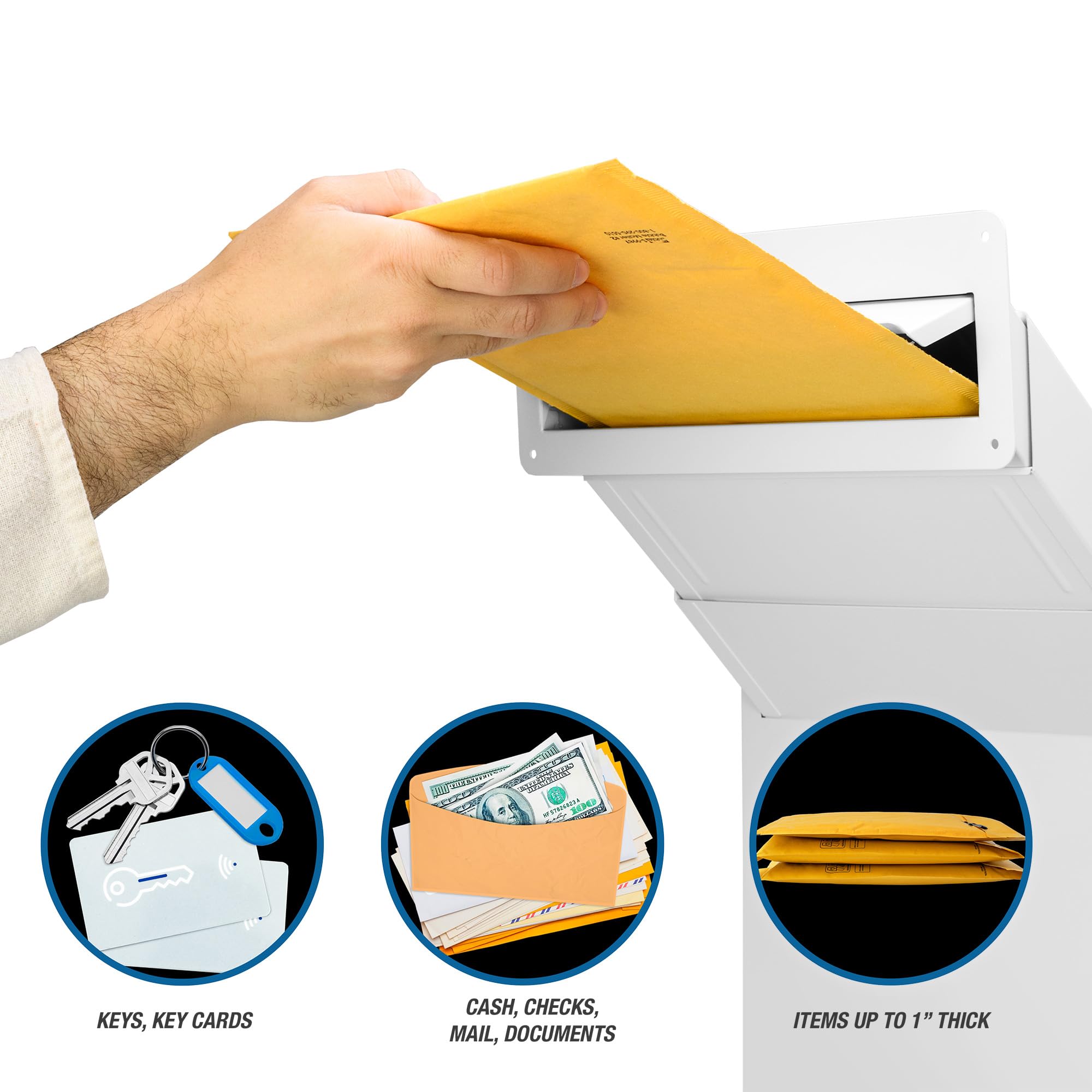 Barska CB13954 Through-The-Wall Mail Drop Box with Adjustable Chute with Key Lock, for Home & Office Document Cash Deposit Retrieval